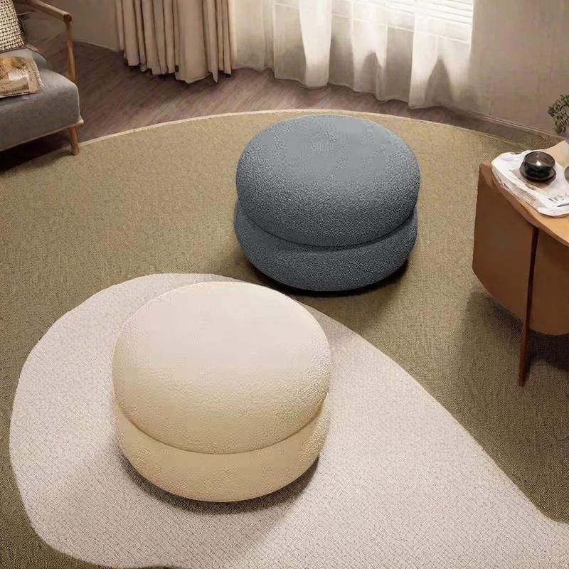 Creamy Living Room Stool Lamb Velvet Round Stool Children's Foot Stool ...