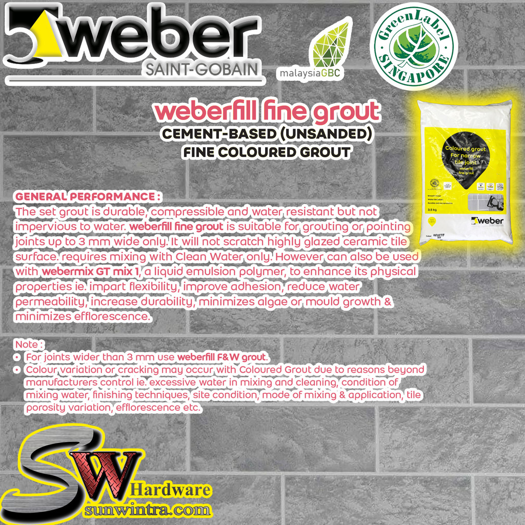 WEBER SAINT-GOBAIN COLOUR GROUT WEBERFILL FINE GROUT 3.5KG Wall Floor ...