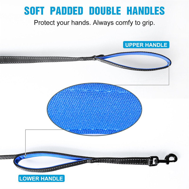 Dual Handle Dog Leash with Traffic Loop Reflective Stitching Heavy Duty ...