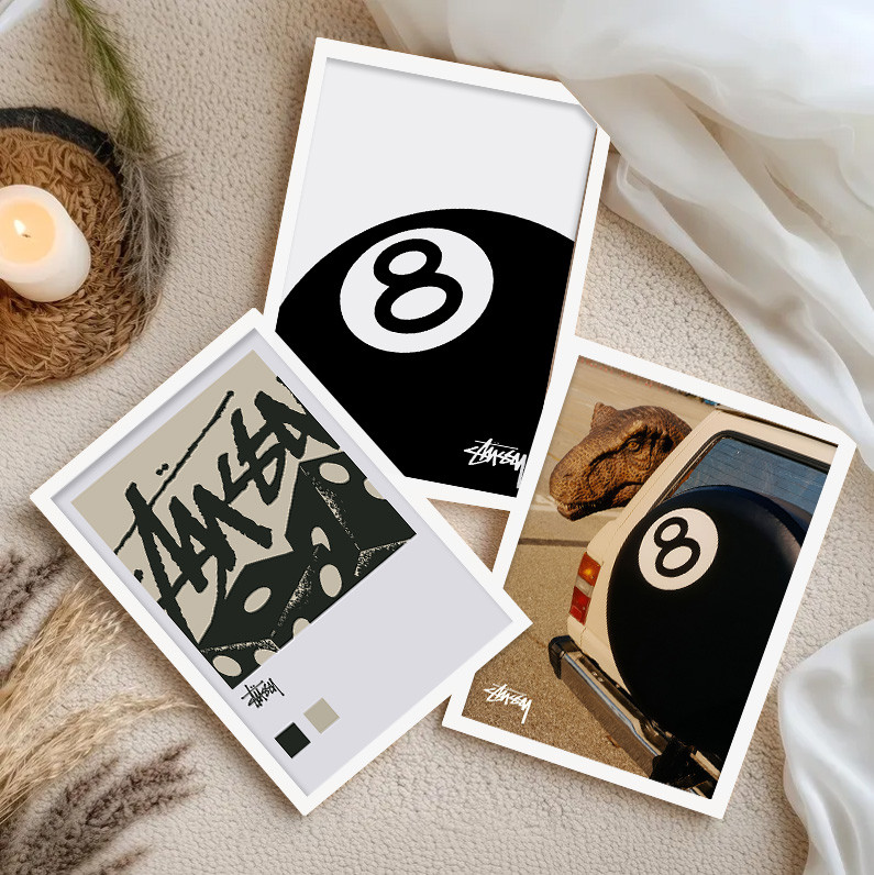 No. 8 Billiard Frame Poster 3pcs Victory Canvas Black and White Home ...