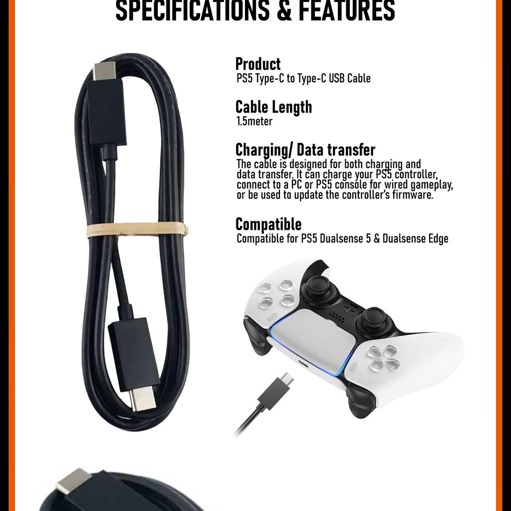 PS5 DualSense Controller Type-C USB Data Cable PS5 Charging Cable 1 ...