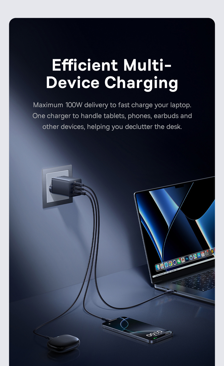 Baseus 100W PD 2C+U Fast Charger 3 Ports USB C GaN Foldable Plug ...