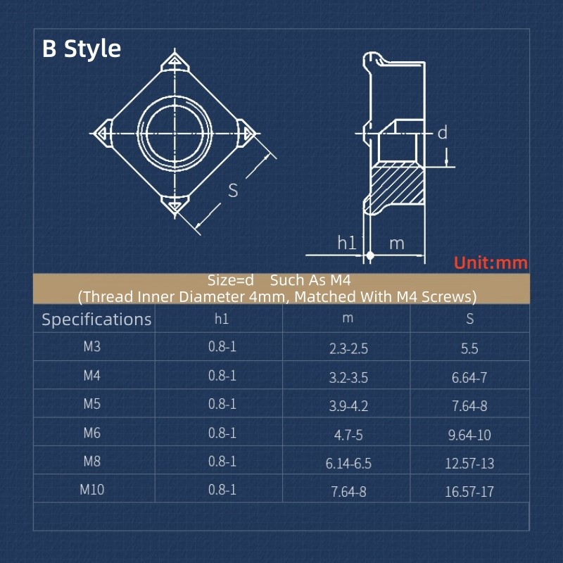 Square Spot Welding Nut M3 M4 M5 M6 M8 M10 M12 304/316 Stainless Steel ...