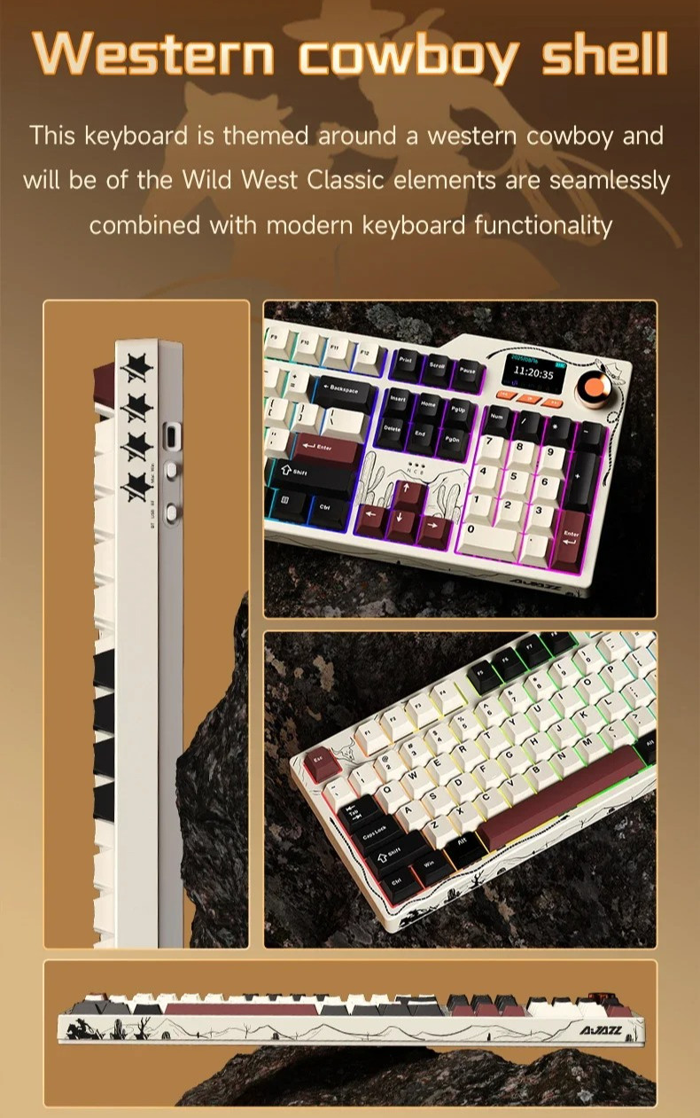 AJAZZ AK35I V4 Wireless Tri-mode Mechanical Keyboard with Screen Western Cowboy Bluetooth Wired ...