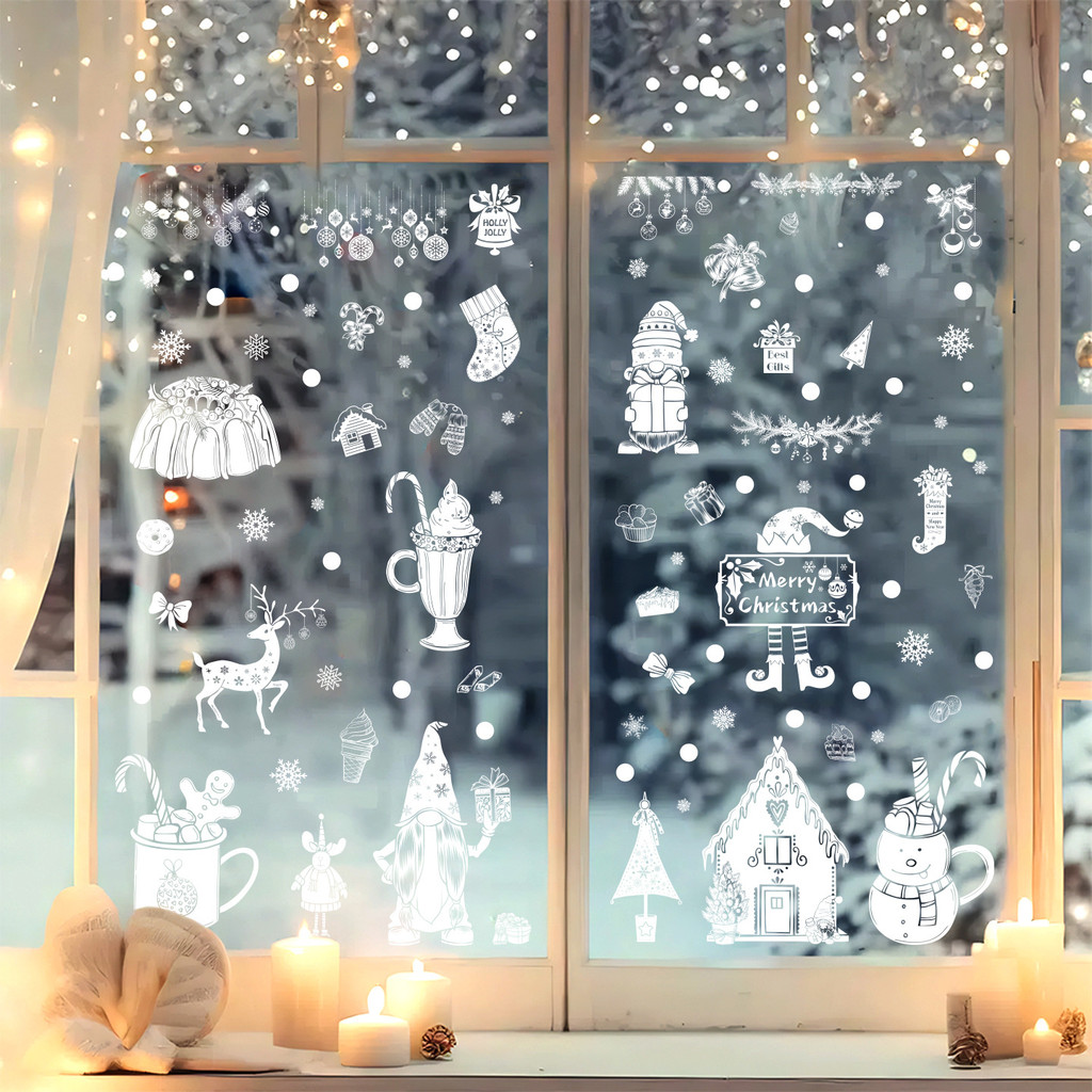 Snowflake Reindeer Static Decals For Windows Pvc Glass Sticker For ...
