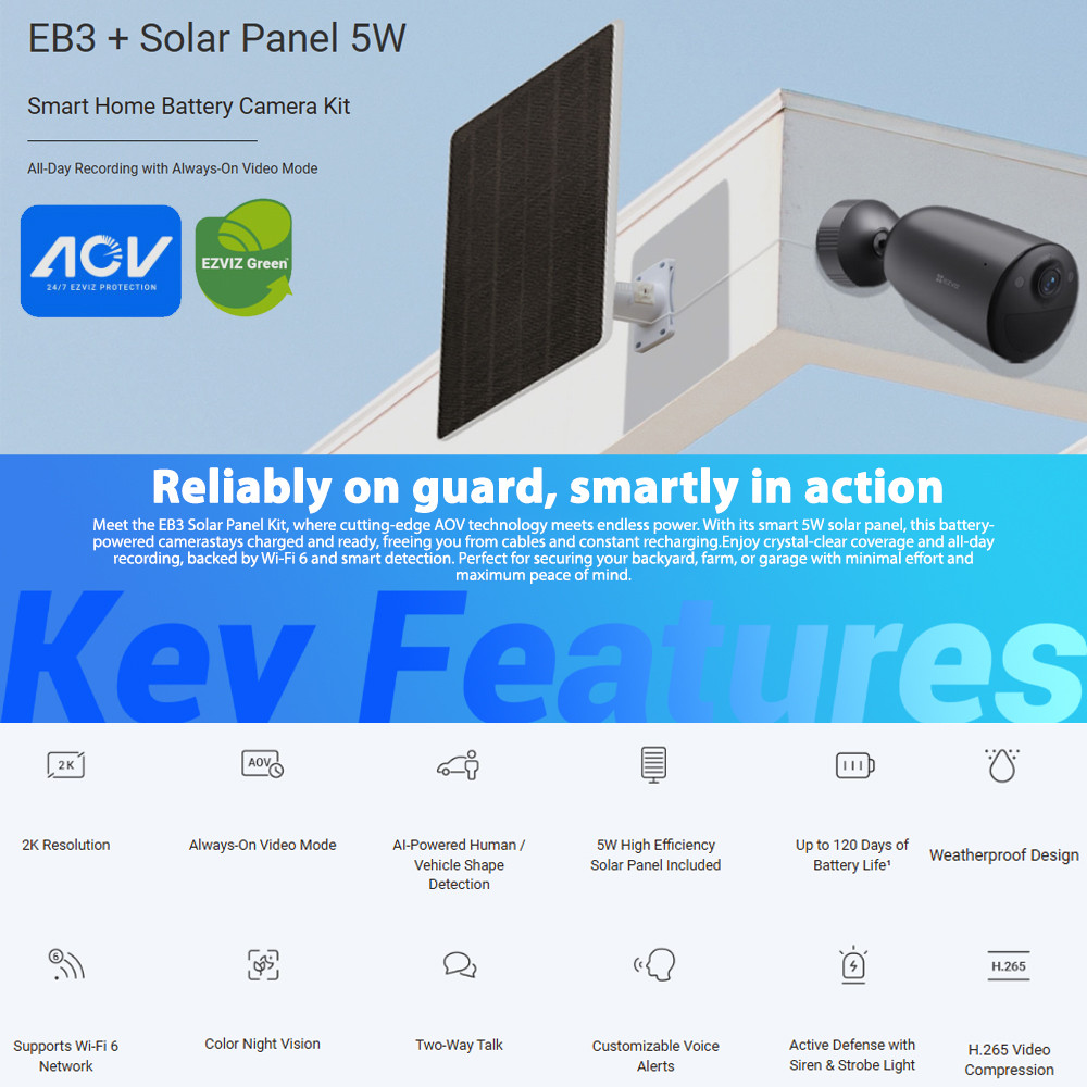 EZVIZ EB3 Kit 3MP 2K AOV Standalone Motion Detection Two Way Talk WiFi ...