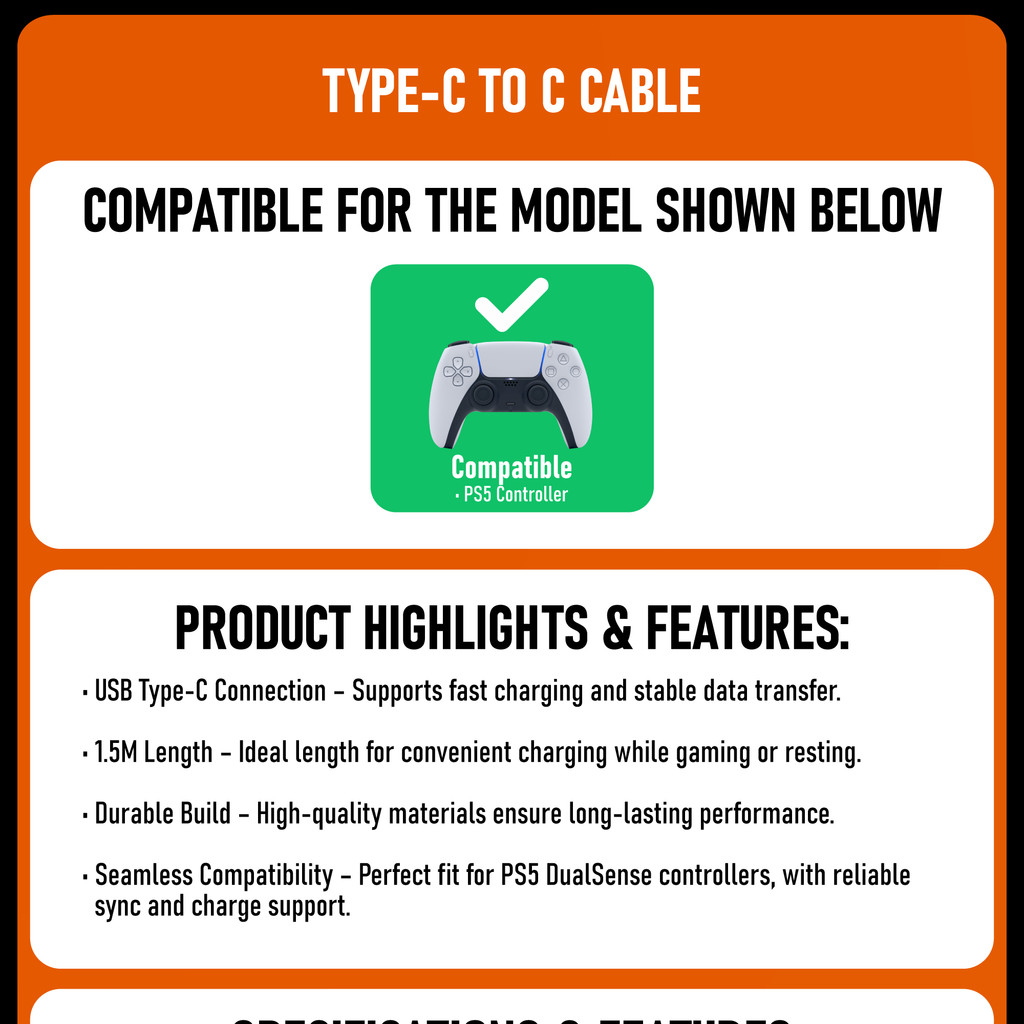 PS5 DualSense Controller Type-C USB Data Cable PS5 Charging Cable 1 ...