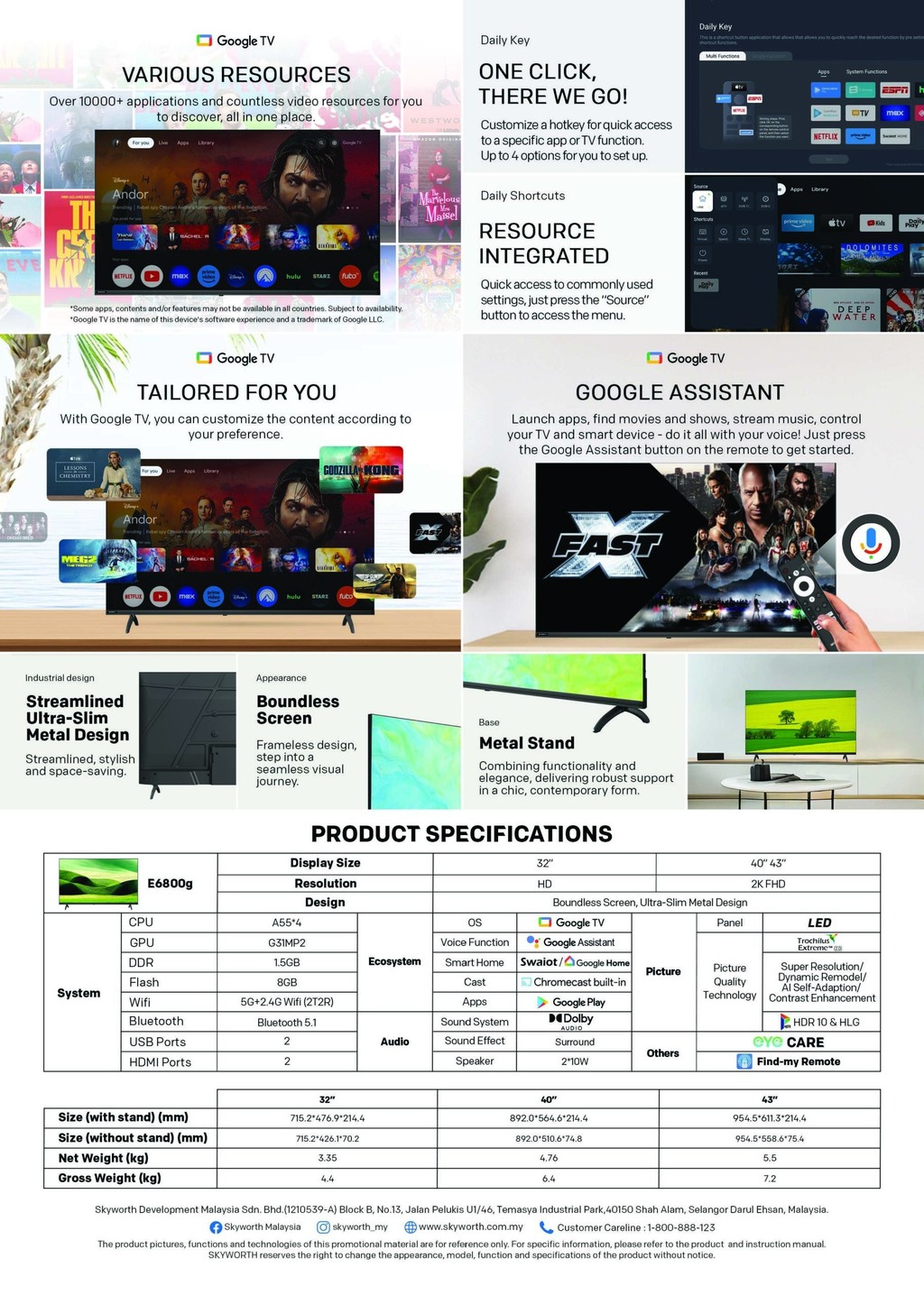 SKYWORTH 40" 40E6800G FHD GOOGLE LED TV | Shopee Malaysia