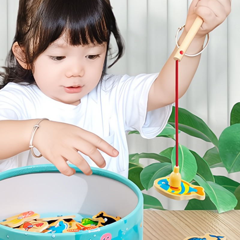 𝐌𝐀𝐆𝐈𝐂 𝐇𝐎𝐎𝐊 15/31/51Pcs Magnetic Wooden Fishing Game Kids Montessori ...