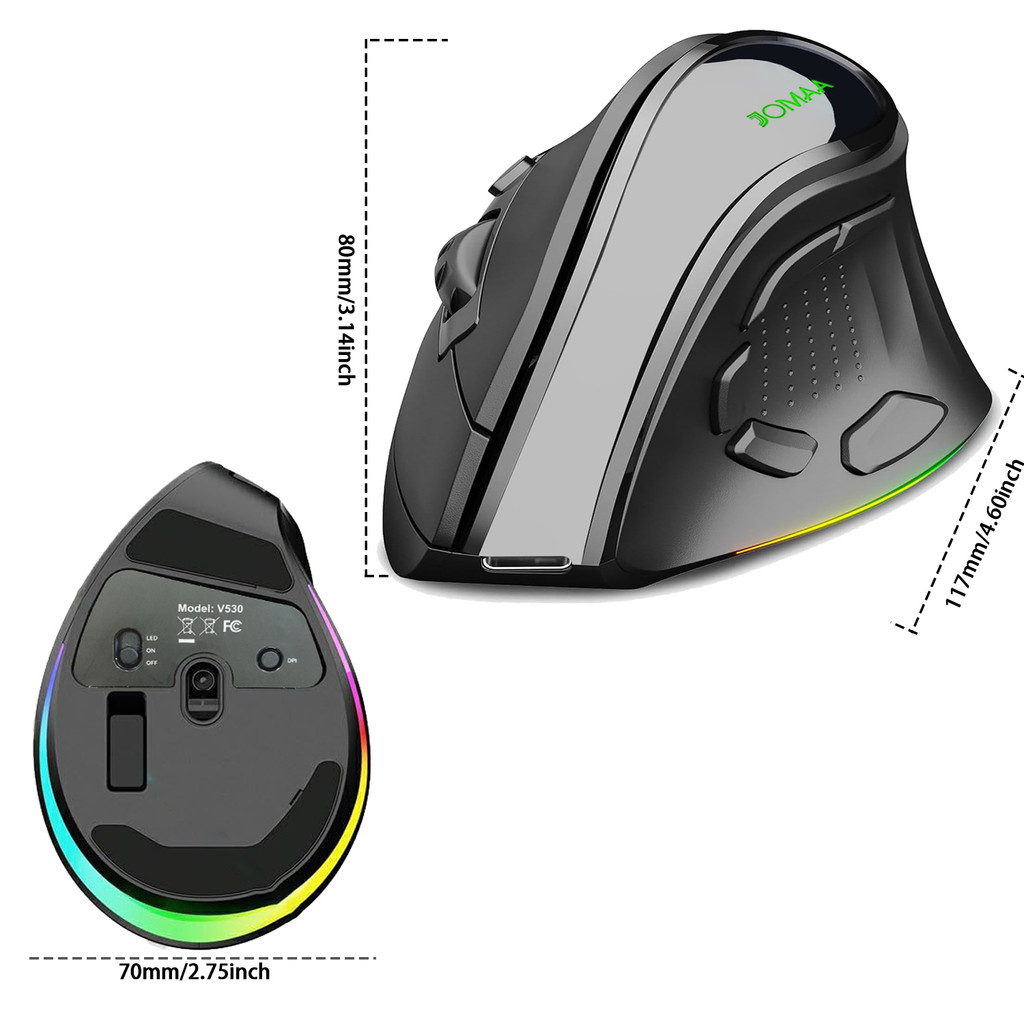 RGB Rechargeable Vertical Mouse 2.4G and BT 5.1 Wireless Mice Ergonomic ...