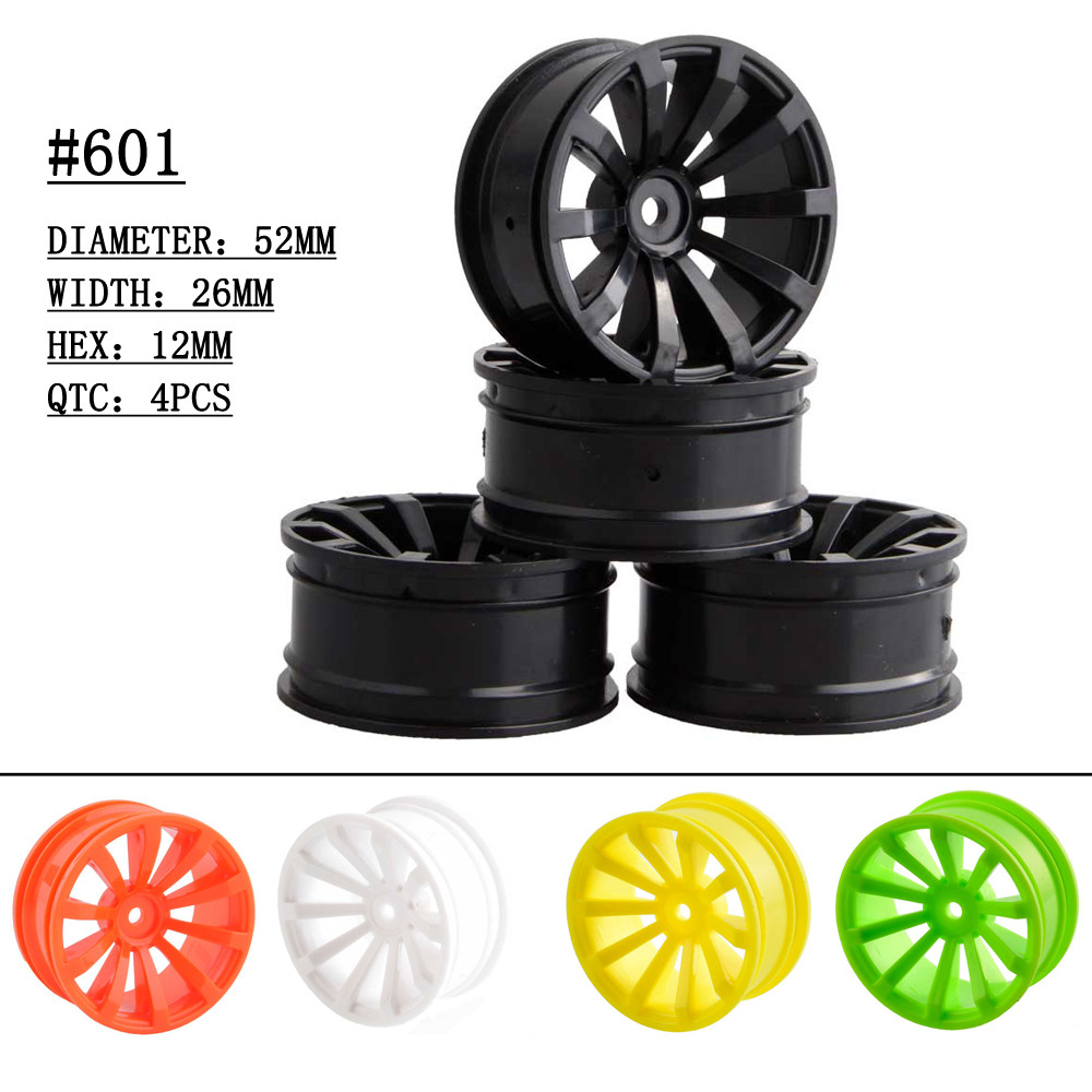 RC 601-6096 Plastic Rim & Rally Tires 70mm For 1/10 Flat Run to Rally ...