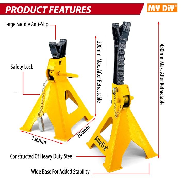 ALLEFIX 1 pair Heavy Duty 3 TON Car Jack Stand With Safety Lock Jet ...
