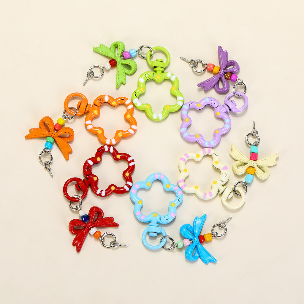 5pcs candy colored zinc alloy five petal flower spring buckle with bow ...
