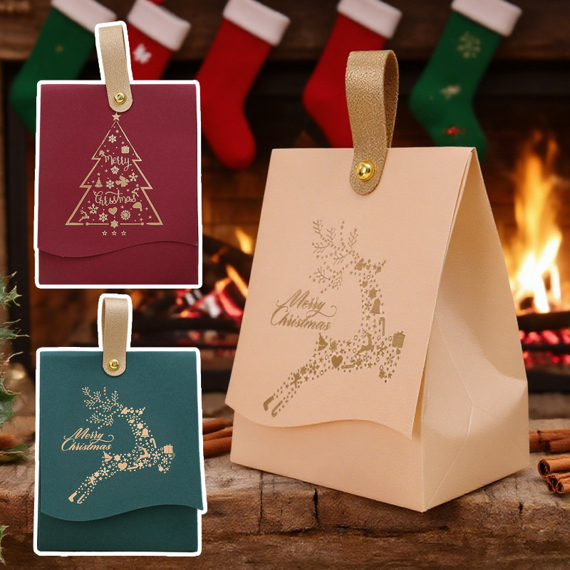 12Pcs Merry Christmas Gift Bag - Xmas Tree Printed Present Box ...