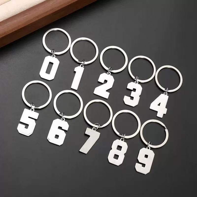 0-9 Number Keychain Stainless Steel Hollow Design Simple Student ...