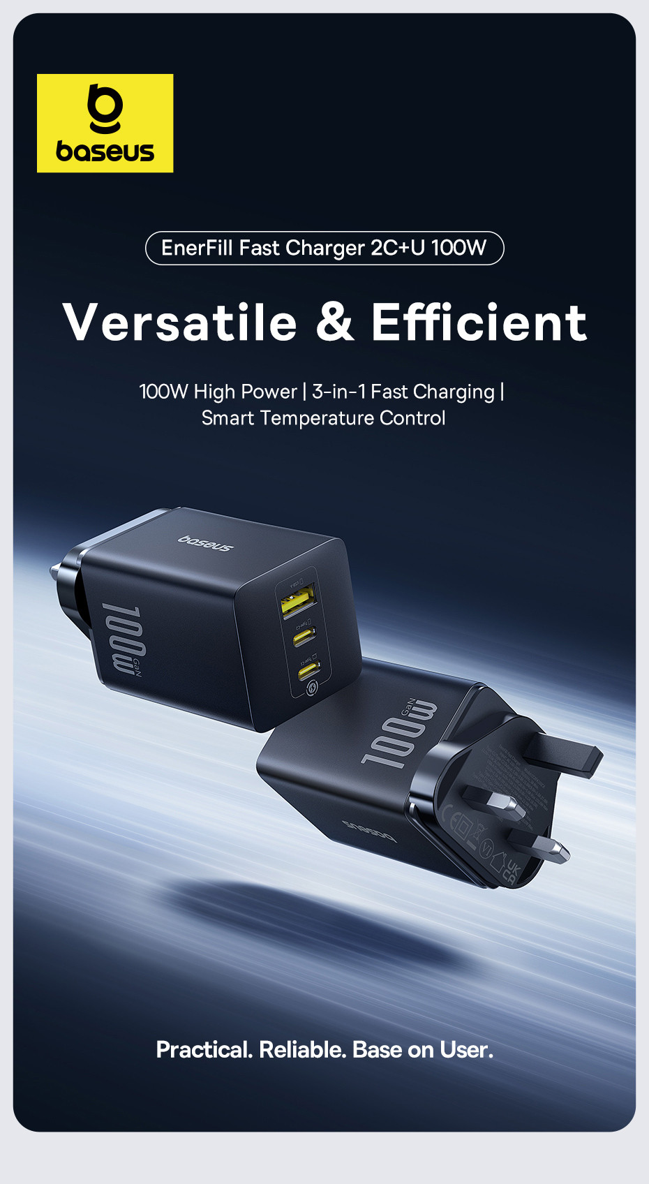Baseus 100W PD 2C+U Fast Charger 3 Ports USB C GaN Foldable Plug ...