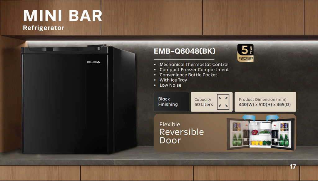 Elba 60L Mini Bar EMB-Q6048 (BK) | Reversible Door | Mechanical ...