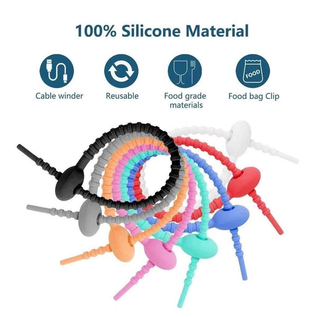 10pcs High Elastic Silicone Cable Ties Tadpole Shape Harness Strap Data ...