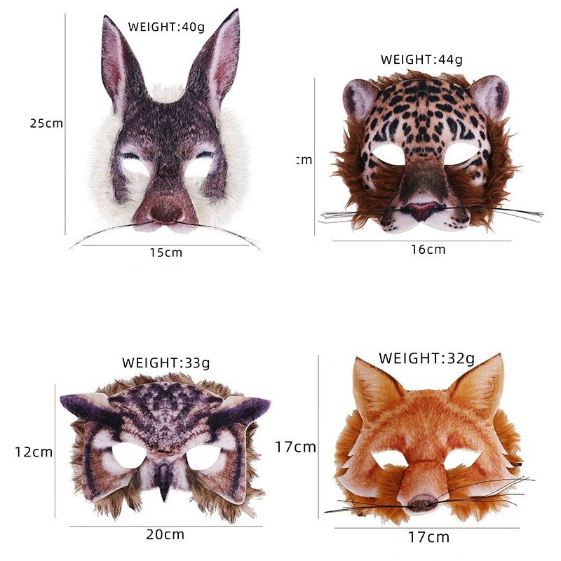 MYLITTLELASS Kids Animal 3D EVA Furry Face Masks Tiger, Owl, Fox & Wolf ...