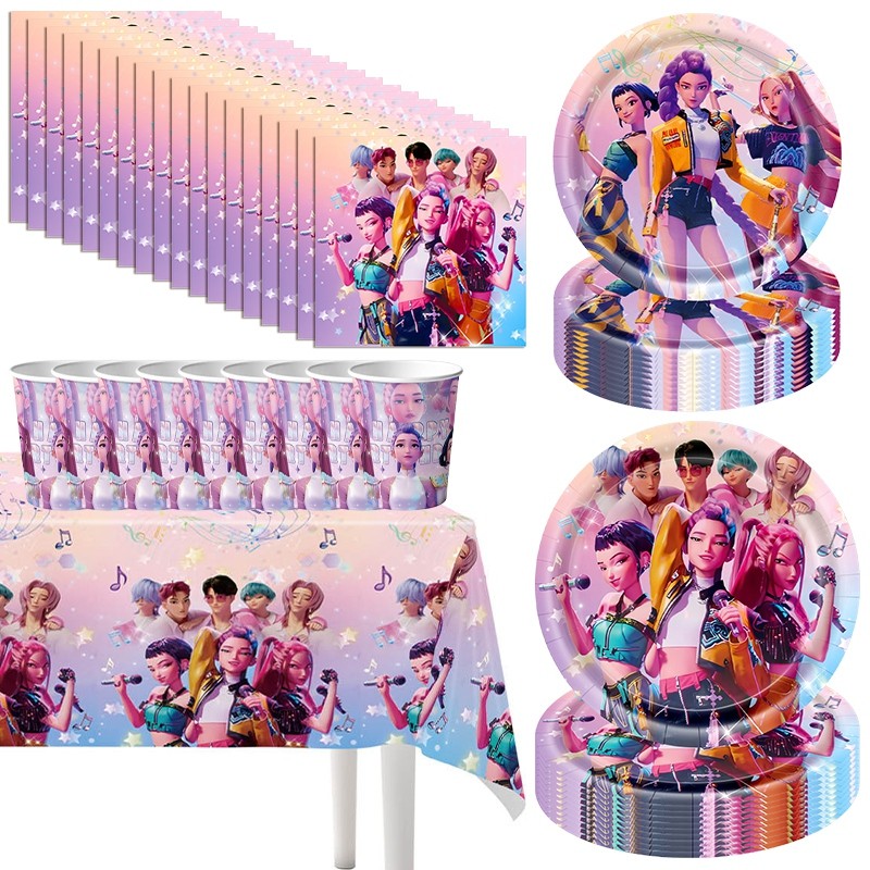 K-pop Demon Hunter Theme Party Set Huntrix Disposable Paper Plate Paper ...