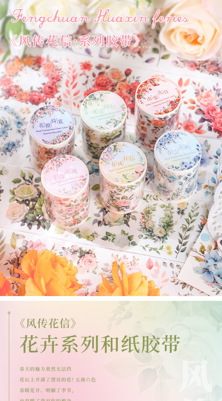 ENWEI 60mm*2m 1 Pcs [Wind-Blown Floral Message Series] Washi Paper ...