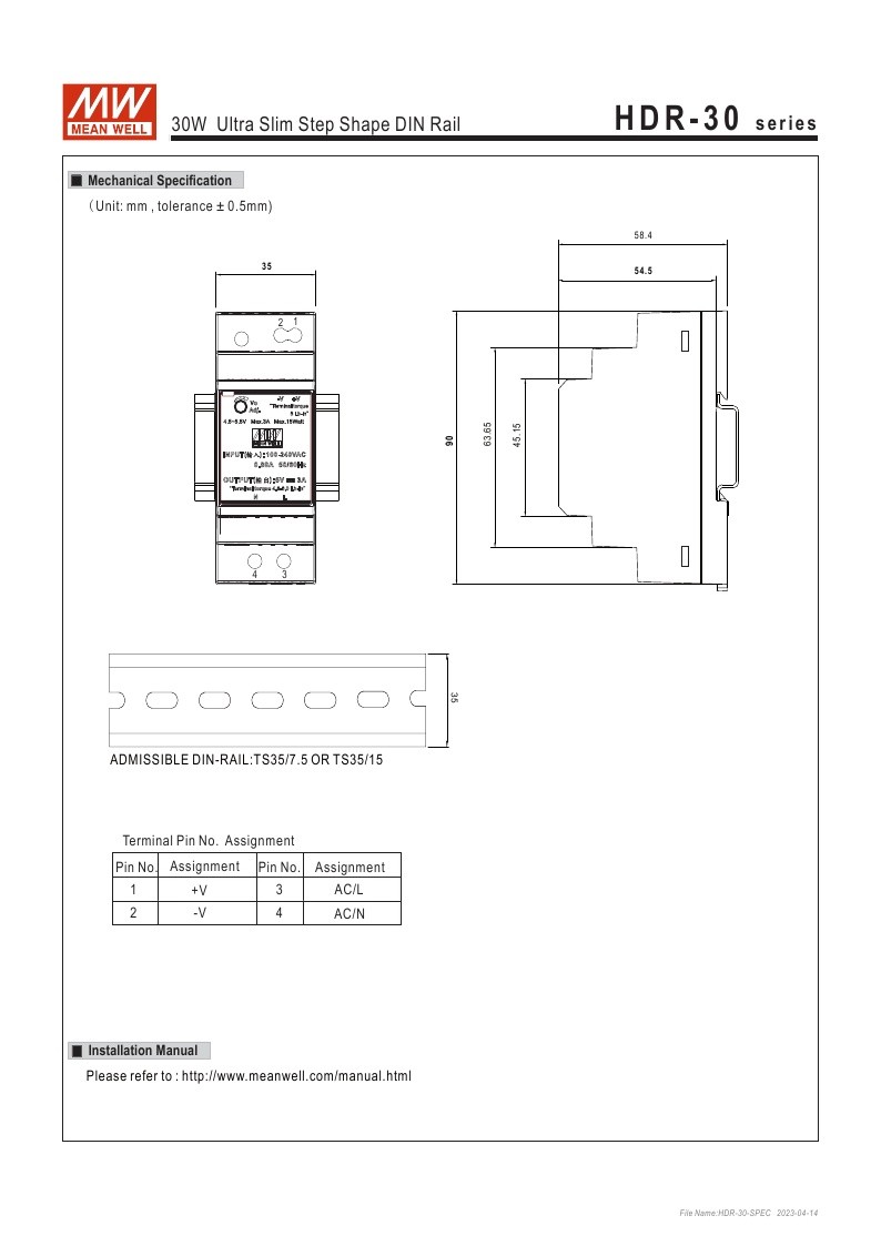 Mean Well HDR-30-24 85-264V AC TO DC meanwell Ultra Slim DIN Rail Power ...