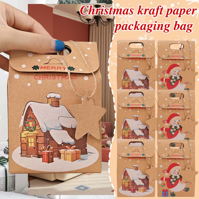 10Pcs Christmas Kraft Paper Bag - with Flip-Top - Candy Gift Wrapping ...