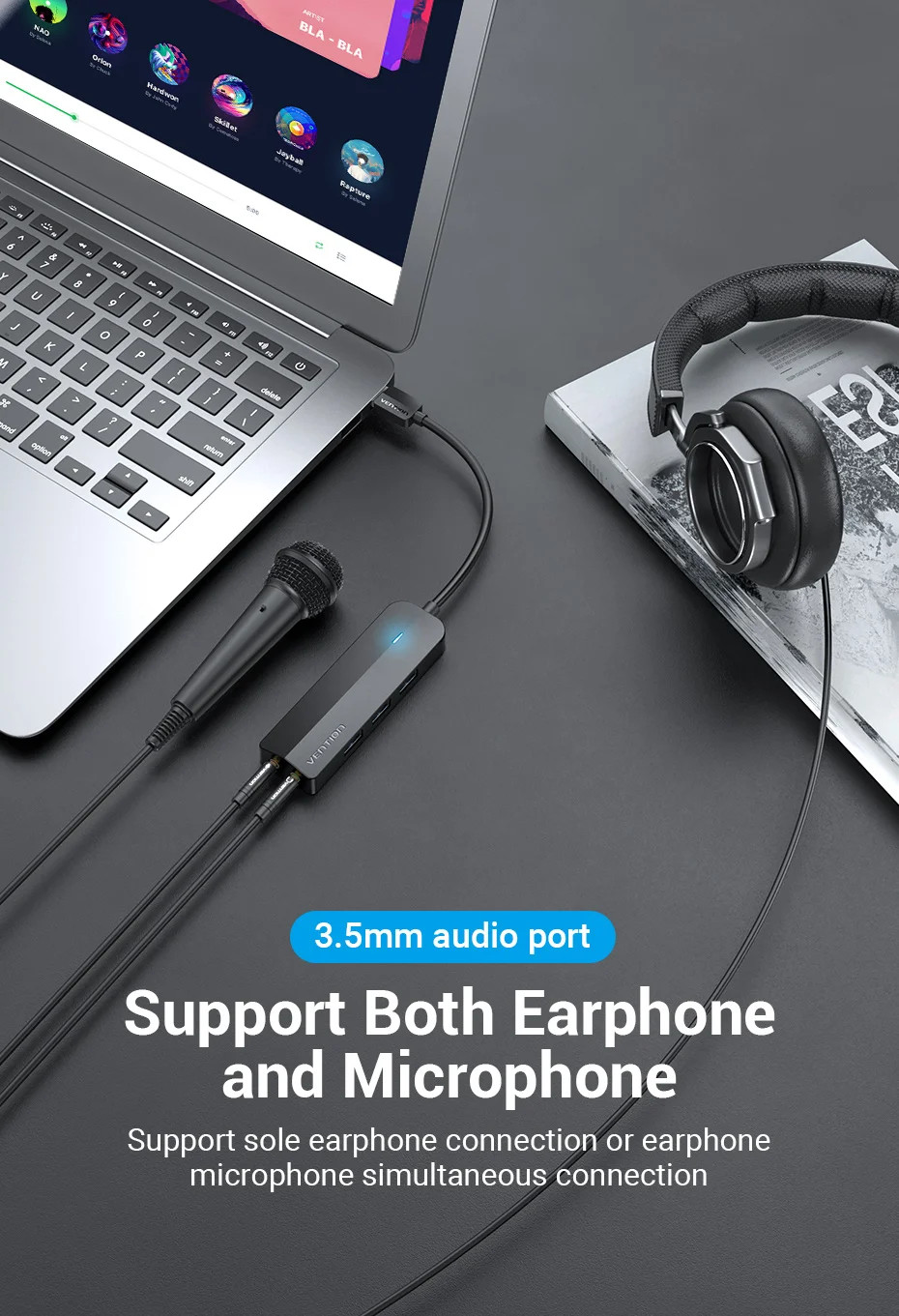 Vention USB 3.0 Hub 2 in 1 External Stereo Audio Adapter for Laptop PC ...