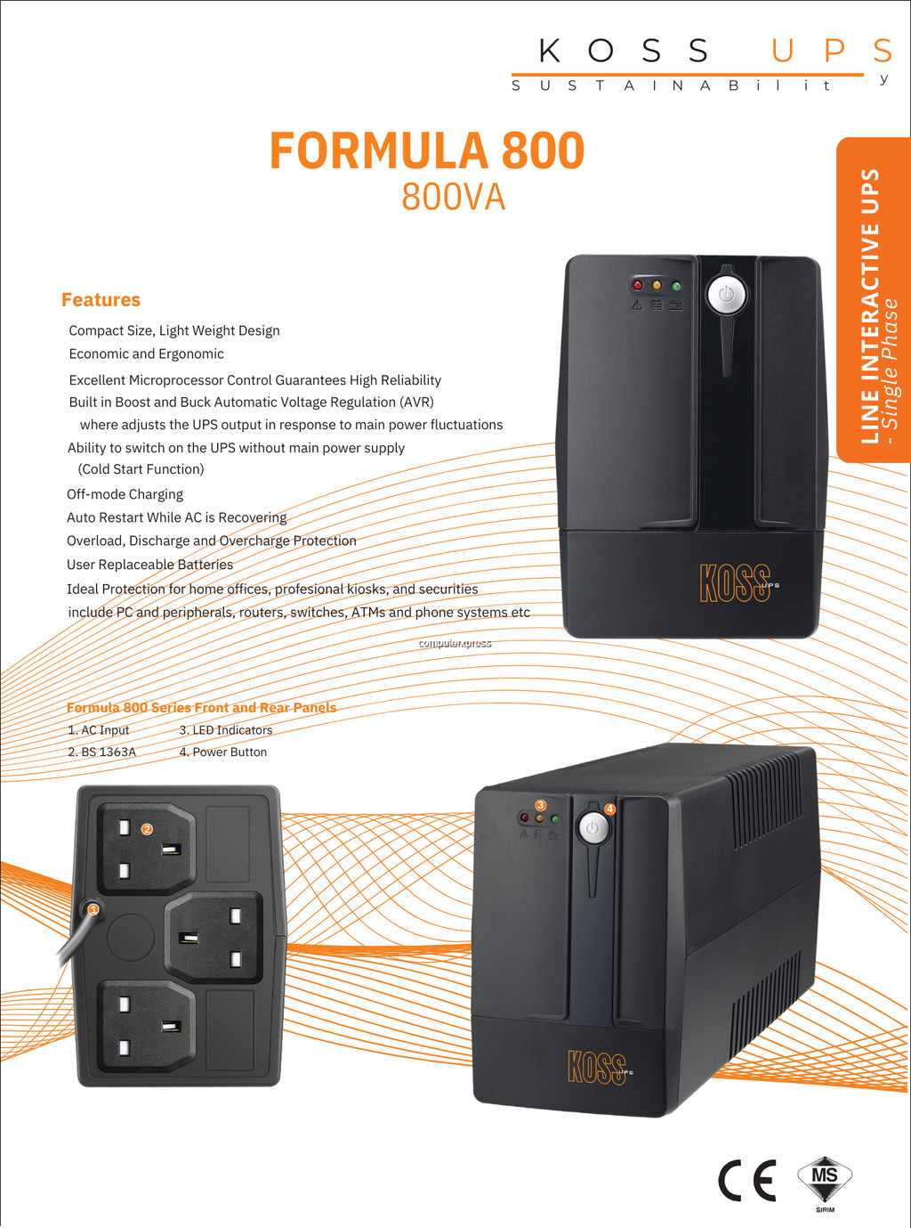 KOSS Formula 800 Line Uninterruptible Power Supply UPS Back Up Battery ...