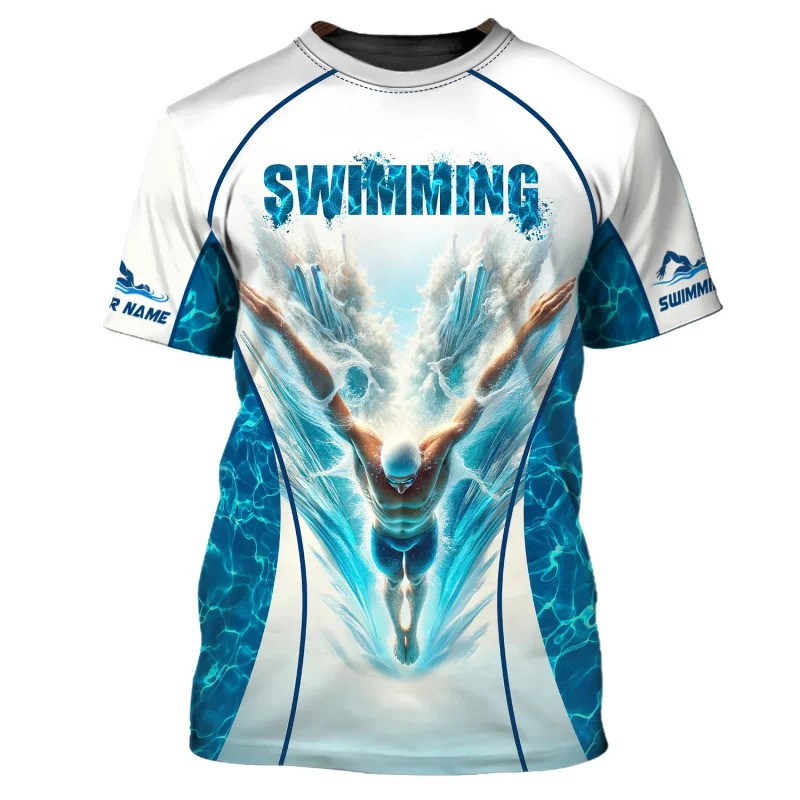 Custom Name Swimming Graphic Tee Shirt For Men 3D Print Short Sleeve ...
