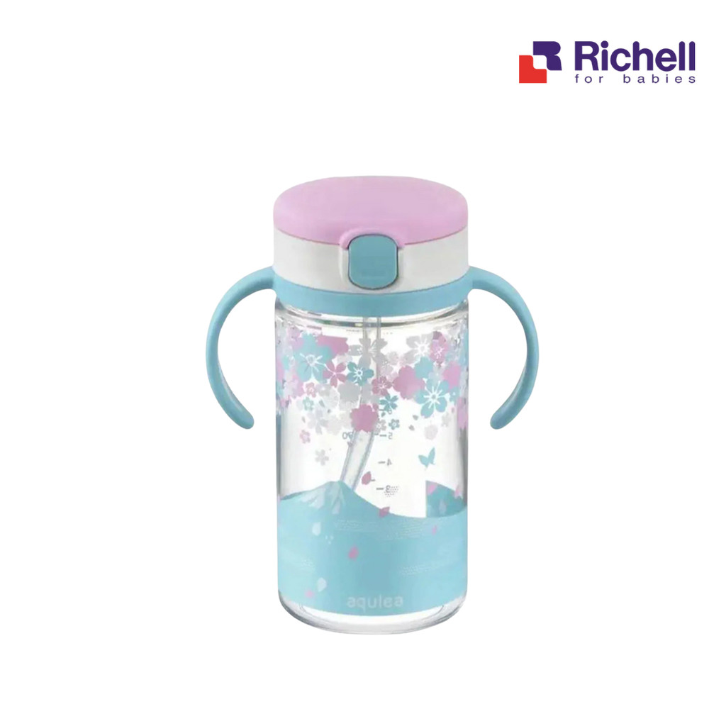 Original Richell Aqulea AQ Clear Straw Bottle Mug 320ml Botol Air ...