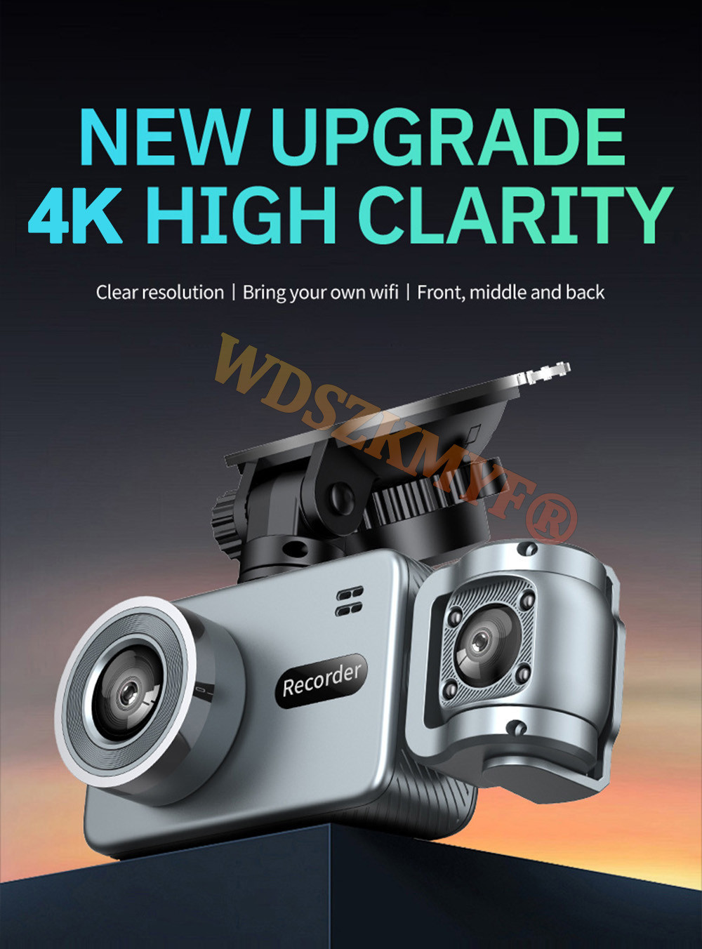 4K Car Dvr 3Channels Video Recorder Wifi Front inside Rear View Camera ...