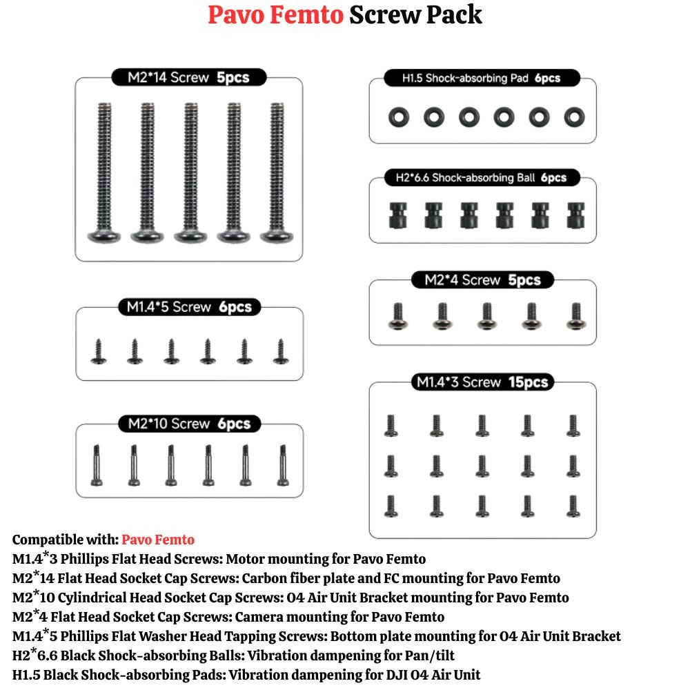 BetaFPV Drone Screw Pack For Pavo20 Pro Meteor65 Pro O4 Meteor75 Pro O4 ...