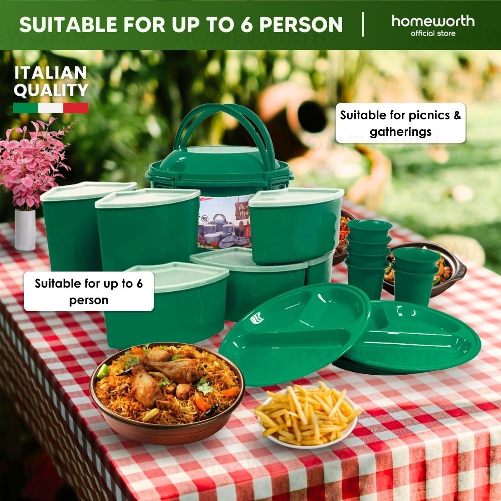 HOMEWORTH 32Pcs Portable Camping Picnic Bucket with Plates Spoons and ...
