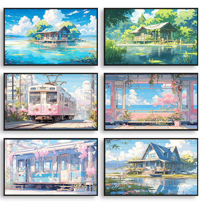 Aestheticism Anime Scenes Posters Sakura Tram Train Ocean View ...