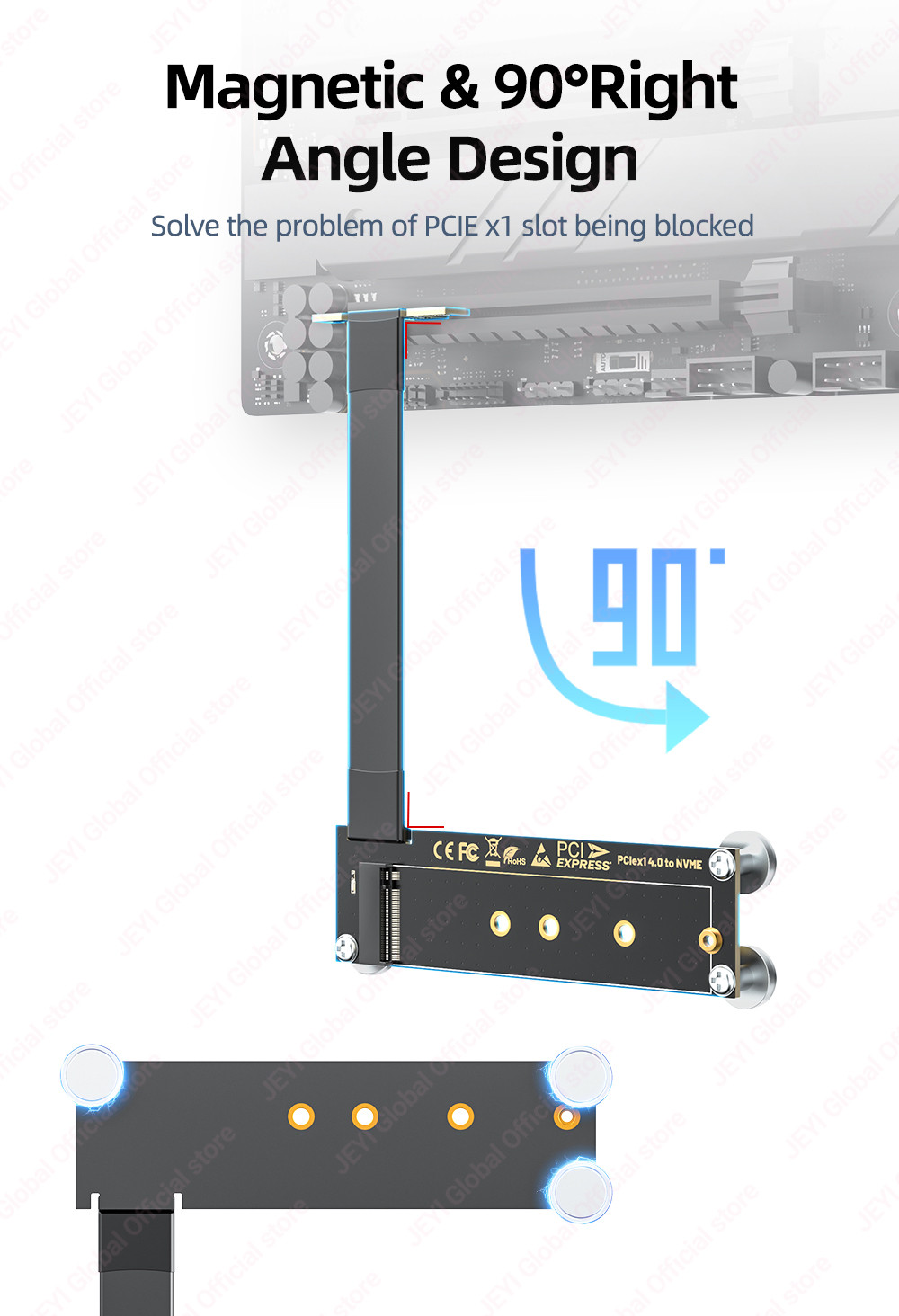 JEYI Magnetic PCIe 4.0/3.0 X1 to M.2 NVME Adapter (16Gbps) with 90 ...