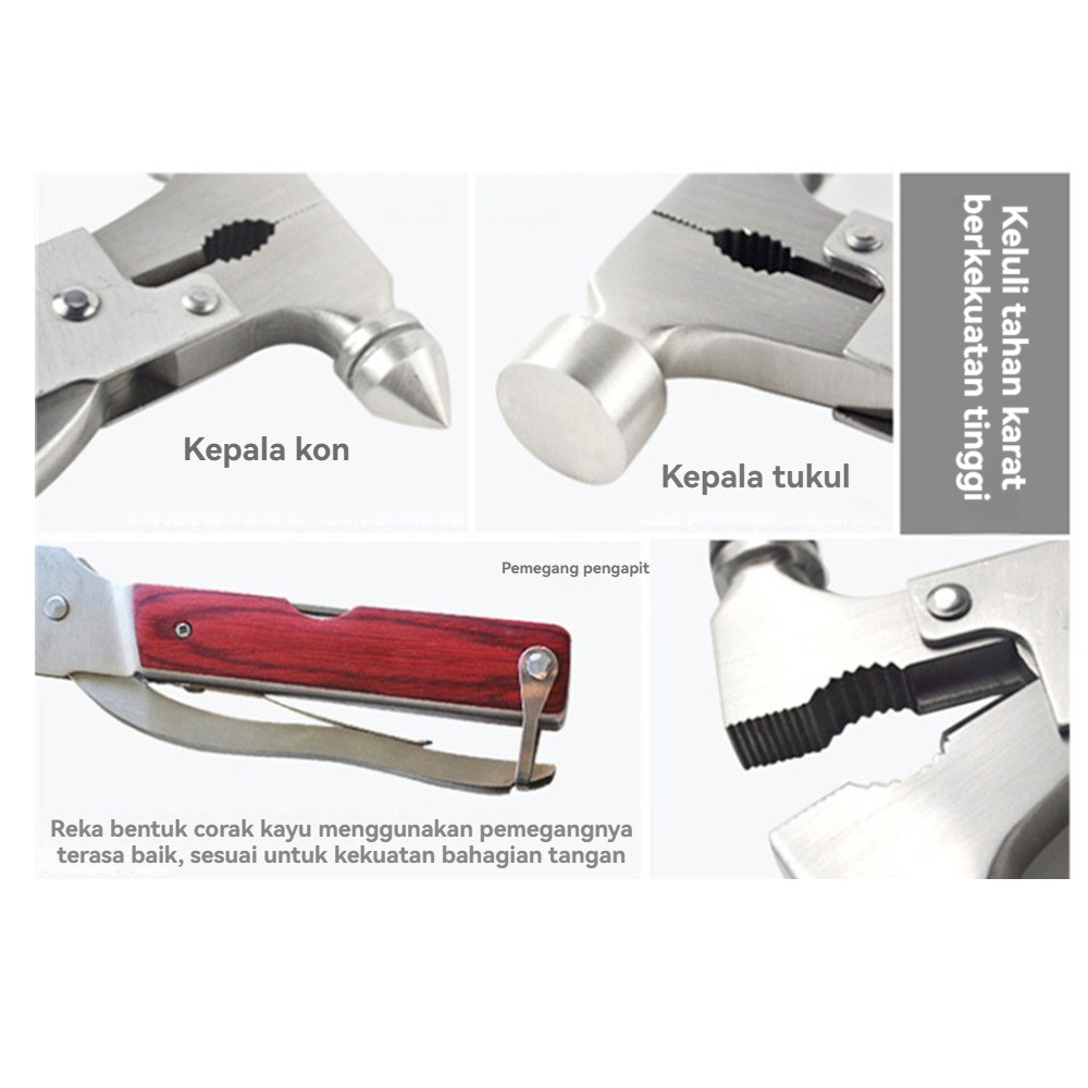 Stainless Steel Multi-Purpose Folding Hammer Axe Knife Portable Outdoor ...
