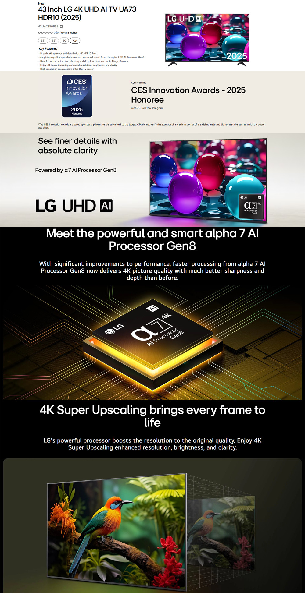 LG 65" 4K UHD AI Smart TV with Magic Remote 65UA7350PSB UA73 LED ...