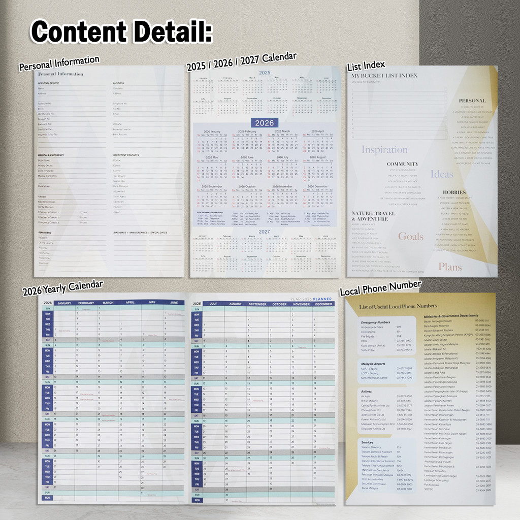 VCR 2026 Executive Planner Notebook A4 Monthly Calendar Diary Organizer ...