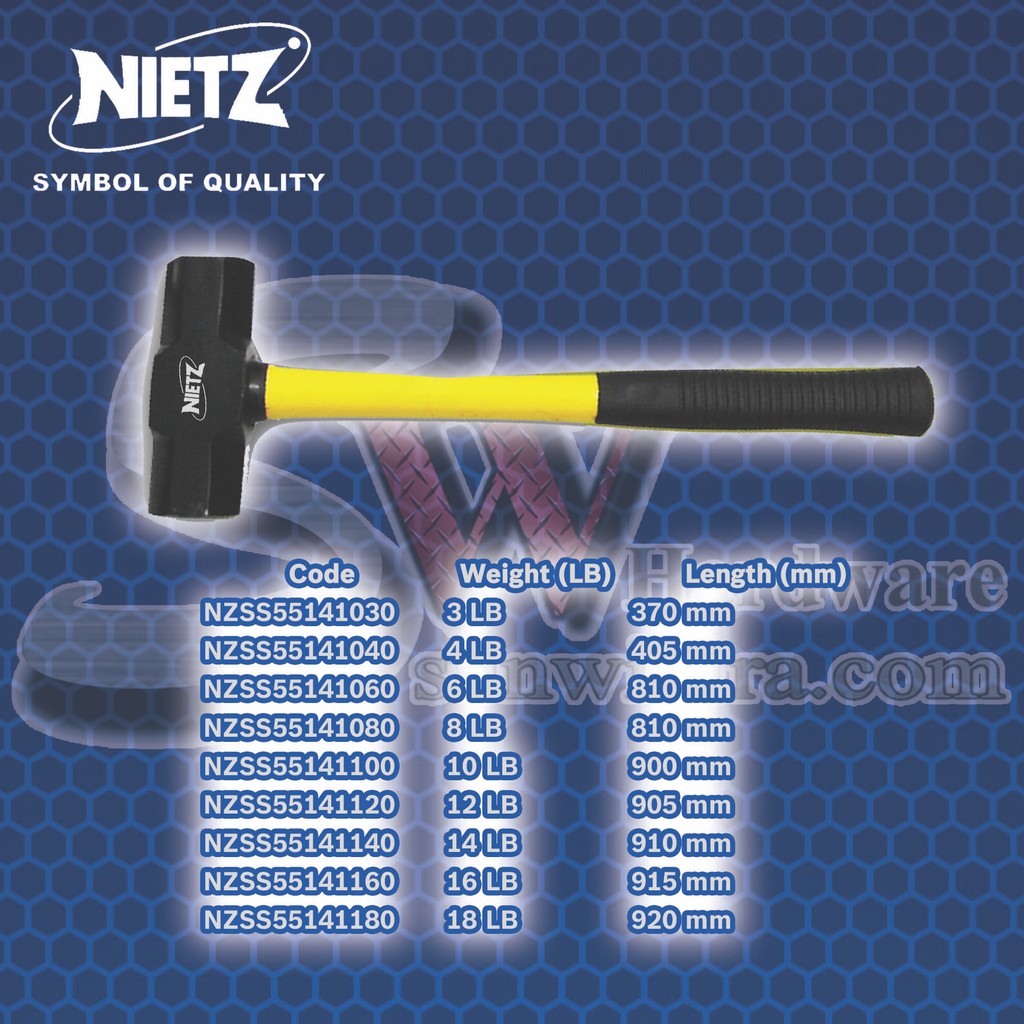 NIETZ HEAVY DUTY BLACKSMITH HAMMER WITH FIBERGLASS HANDLE DOUBLE FACE ...