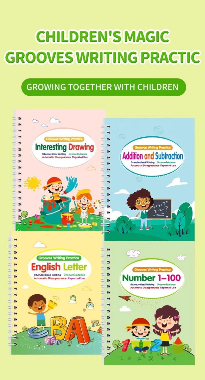 【With Pen】4 Books/Set Magic Groove Copybook 儿童凹槽练字帖 | Buku Latihan ...