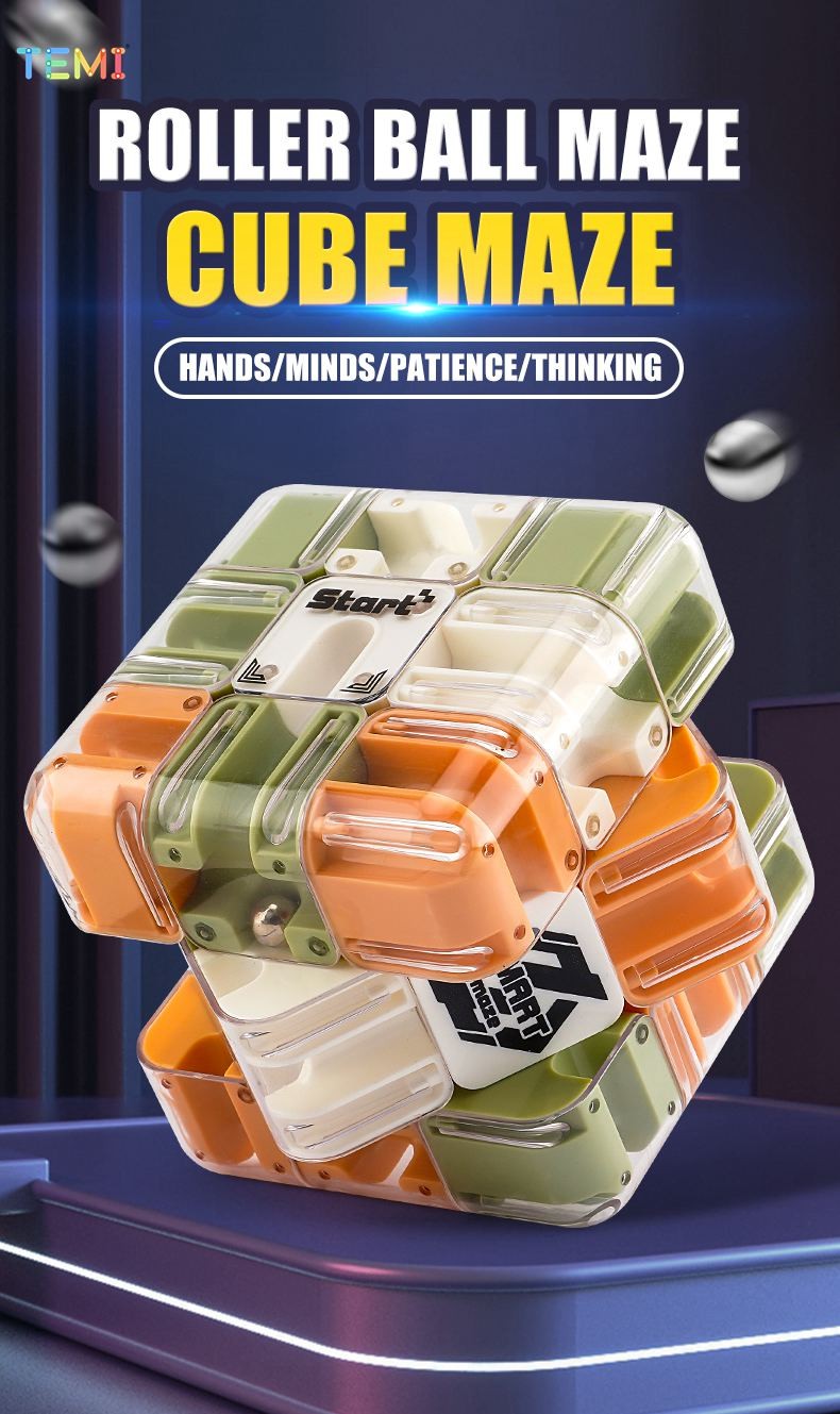 TEMI 3D Maze Magic Cube Puzzle Rolling Ball Cubes Maze Toys Six-sided ...