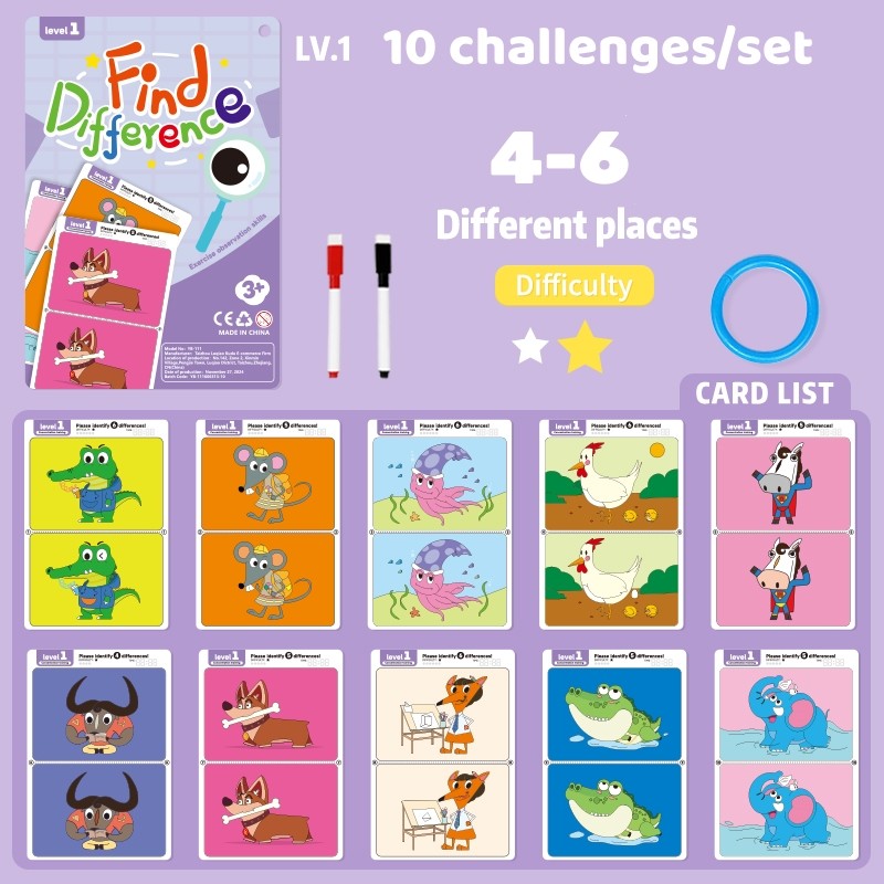 Reusable Find The Difference Game Set - 10 Sheets with Reverse Answers ...