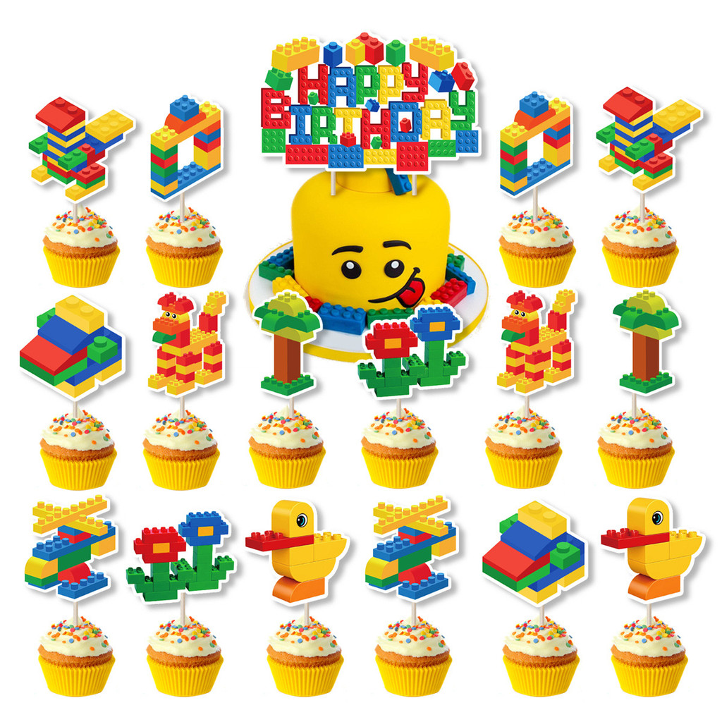 LEGO Building Blocks Theme Birthday Party Banner Balloon Cake toppers ...
