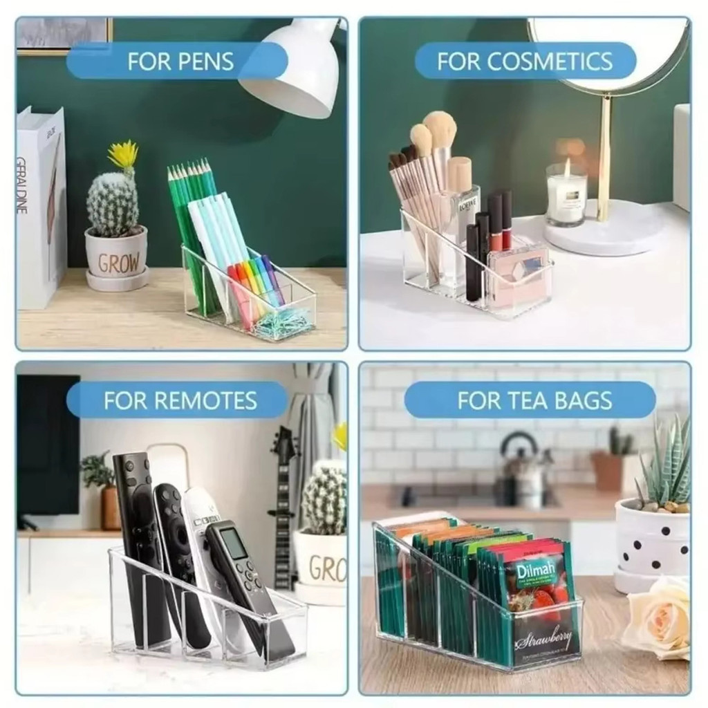 PET 4 Grids Remote Control Organizer Clear Remote Control Holder Makeup ...