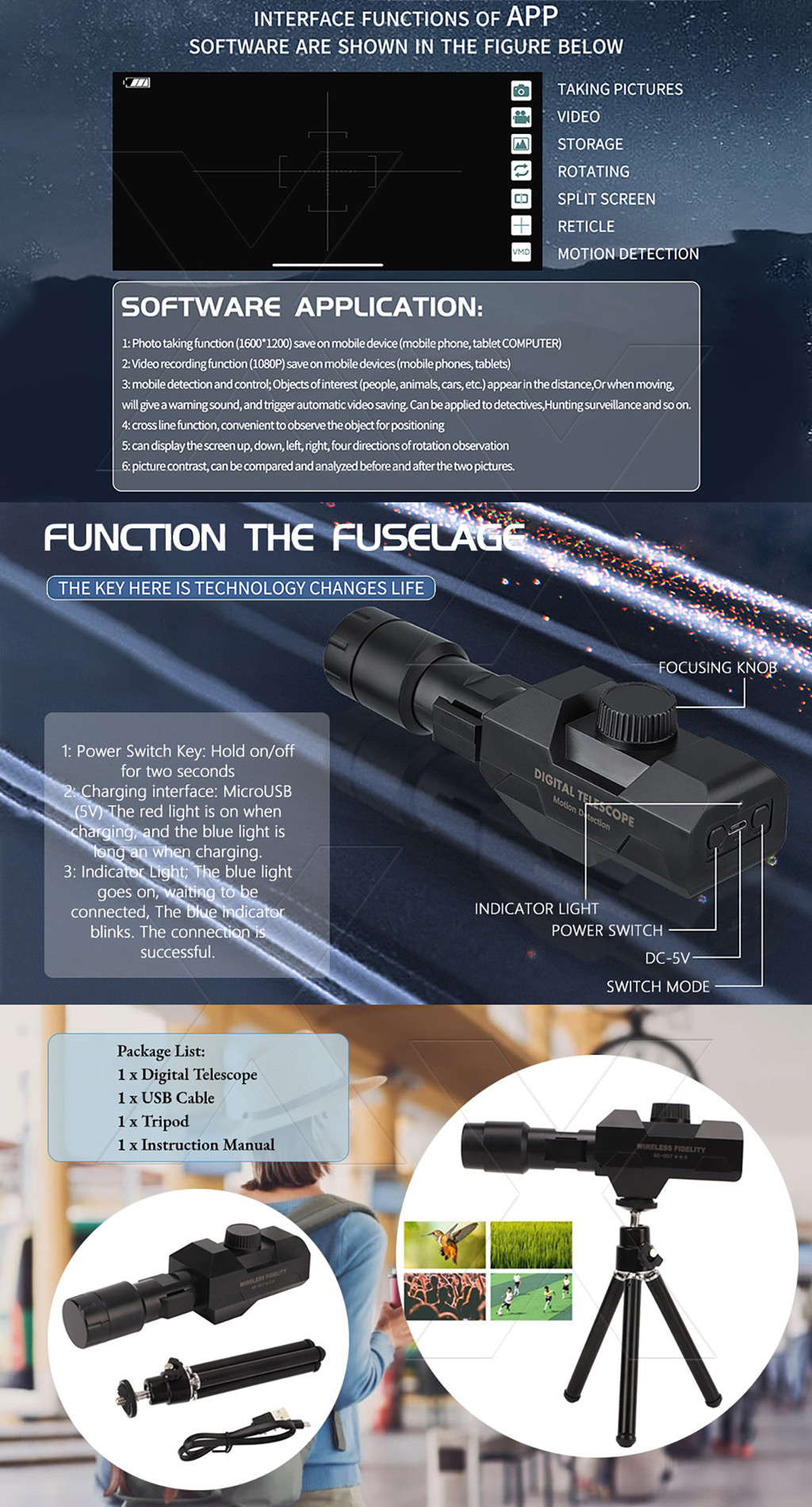 WiFi Digital Telescope 70X Zoom Aperture Objective Lens Easy Install ...