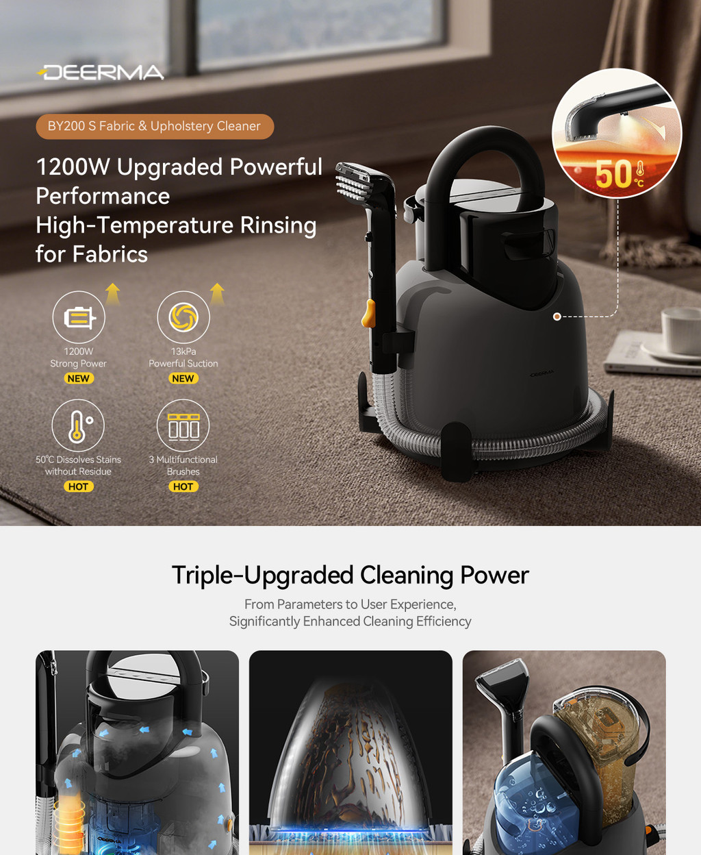 Deerma BY200 S Multifunction Spot Cleaner Wet and Dry Vacuum 50℃ Hot ...