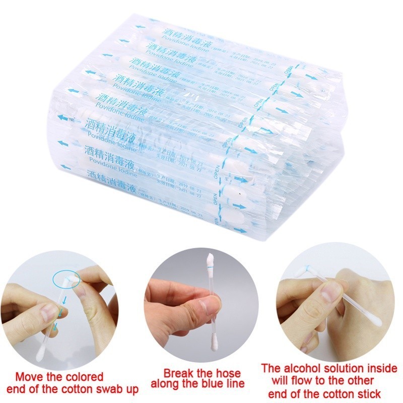50PCS Disposable Medical Iodophor & Alcohol Swabs Cotton Swabs Portable ...