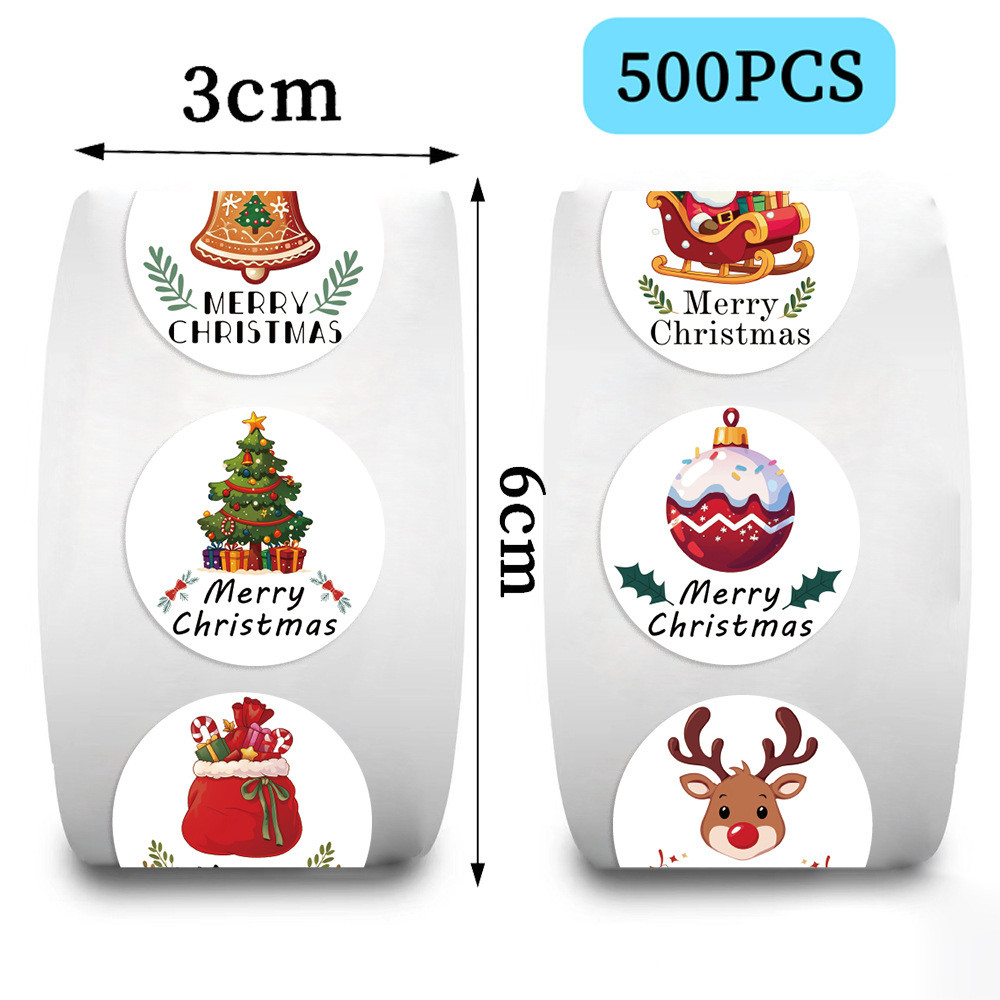 500pcs Festive Merry Christmas Sticker Roll - Cute Kawaii Designs ...