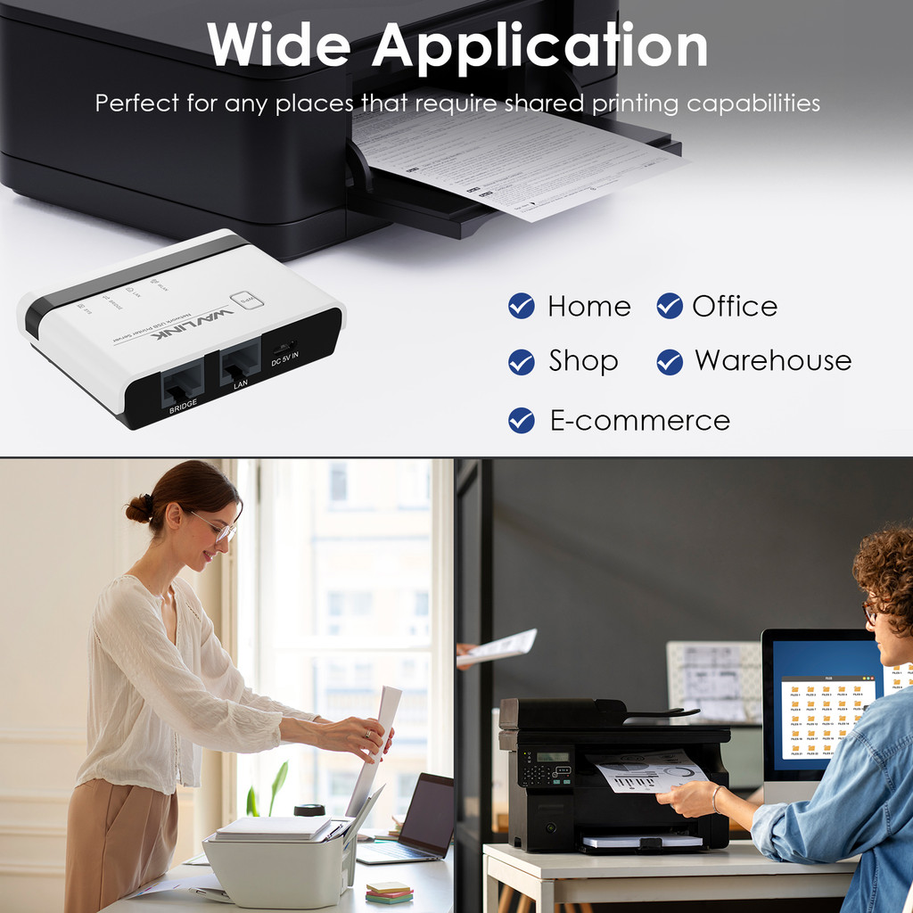 WAVLINK Wireless Print Server With USB 2.0 Port Printer Sharing Switch ...